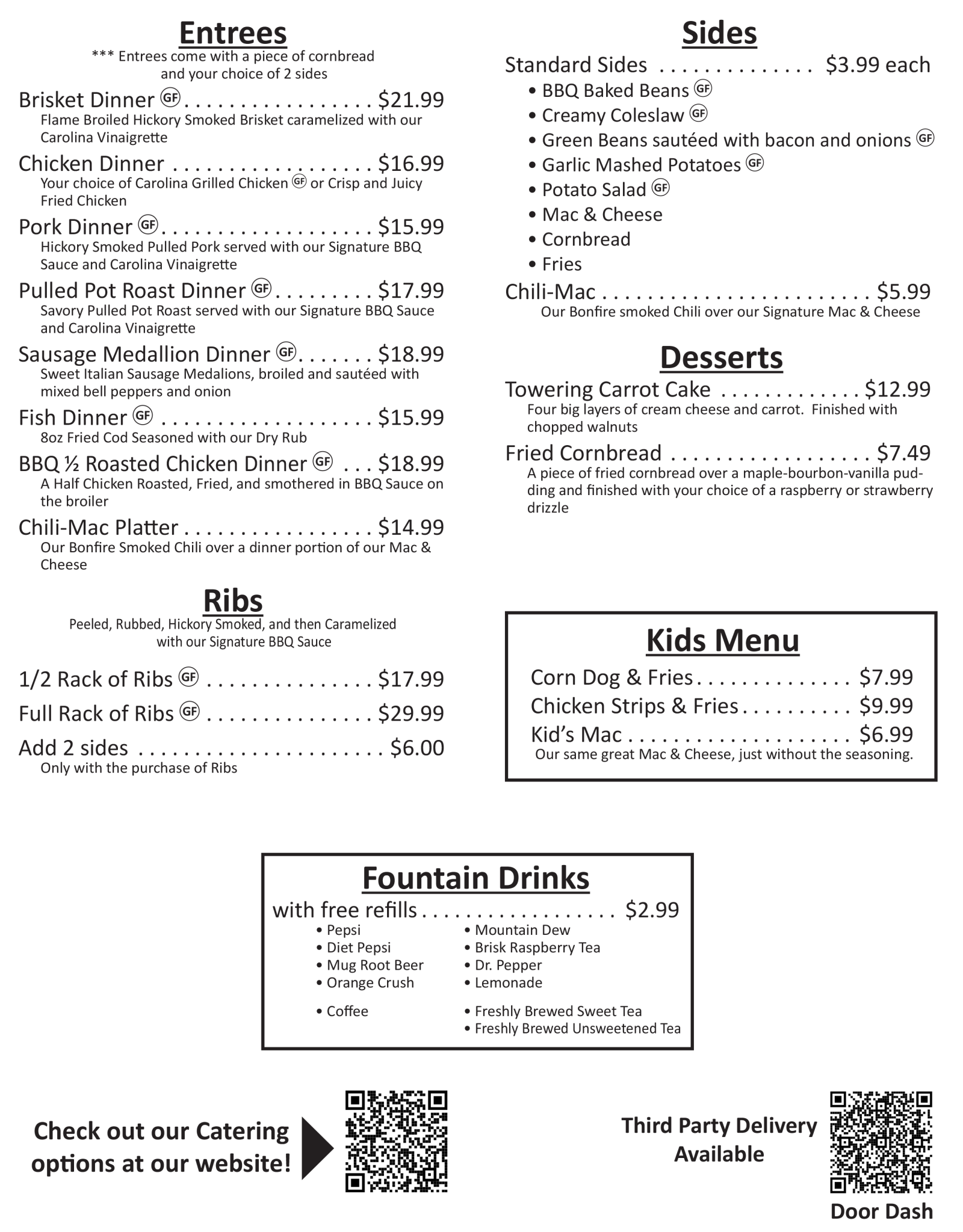 Menu 2 – Bonfire Old Fashioned BBQ State College