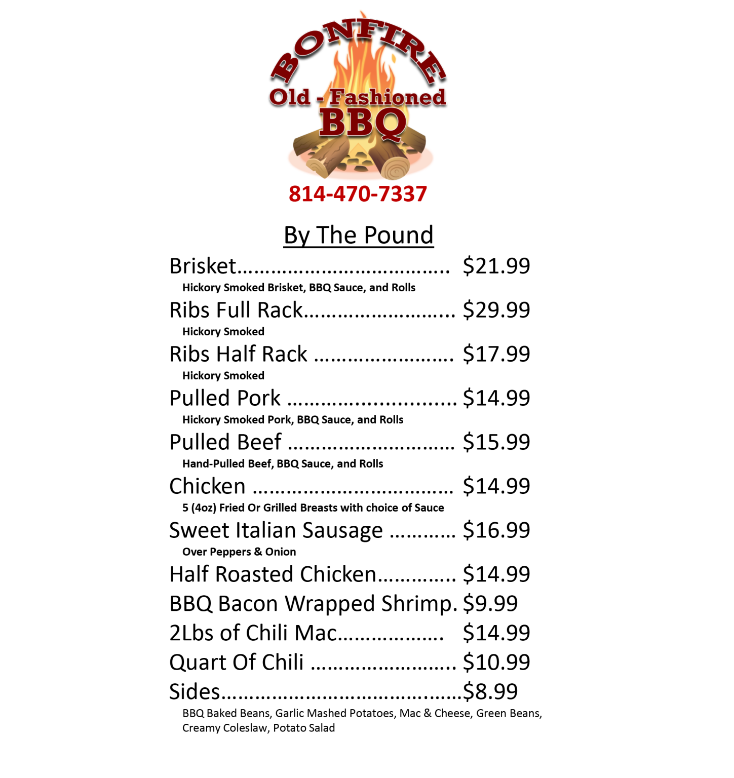 Menu 2 – Bonfire Old Fashioned BBQ State College